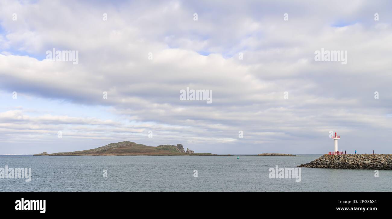 Howth East Pier entrance Light Tower from the West Pier with Ireland's ...