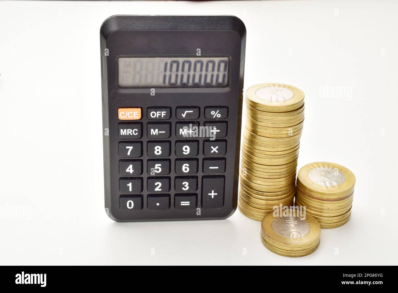 Money with calculator and white background, investment calculation ...