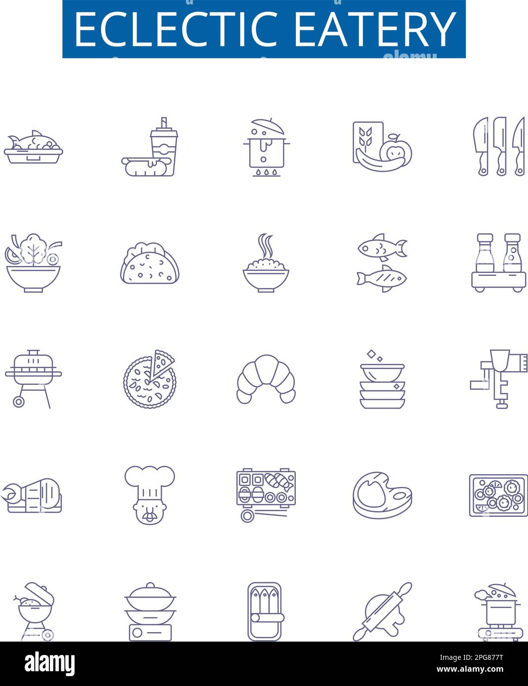 Eclectic eatery line icons signs set. Design collection of Eclectic ...