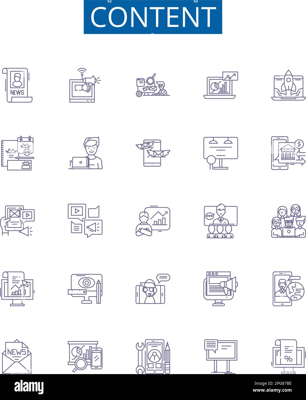 Content line icons signs set. Design collection of Content, Writing ...