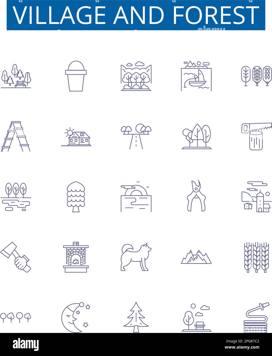 Village and forest line icons signs set. Design collection of Village ...