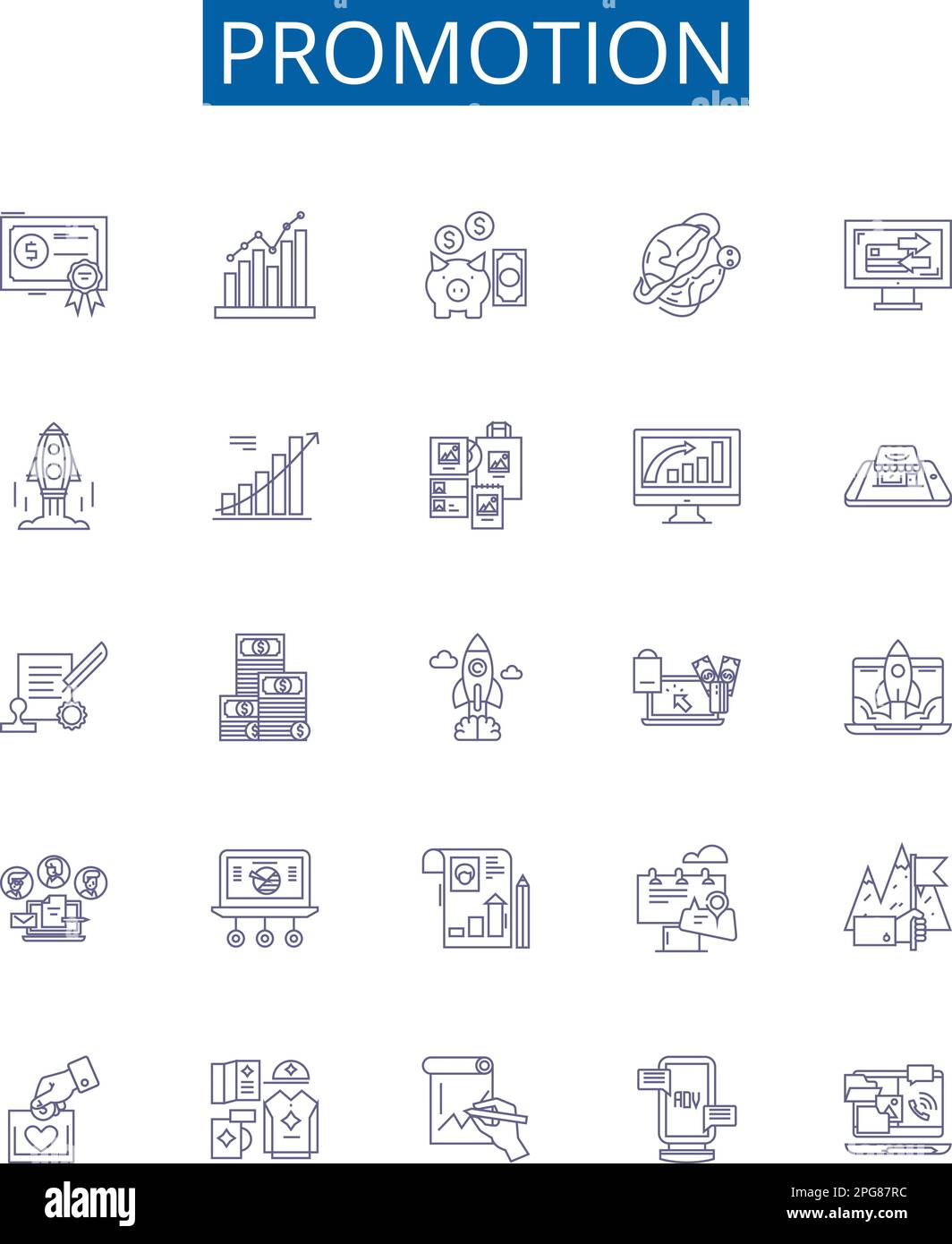 Promotion line icons signs set. Design collection of Advertising, Push ...