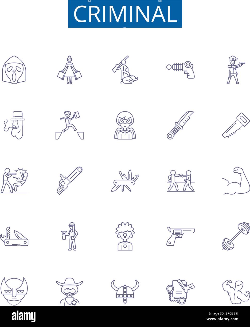 Criminal line icons signs set. Design collection of Lawbreaker, felon ...