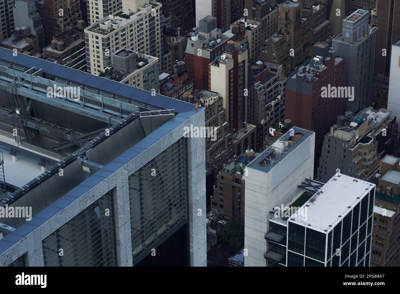 This aerial view showcases a stunningly tall skyscraper located in a ...