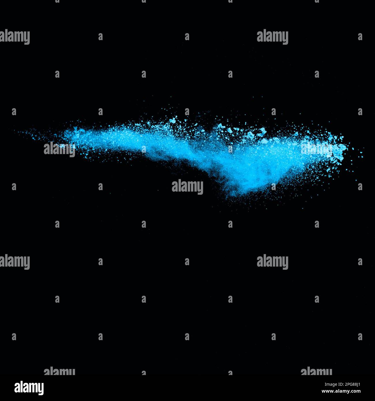 Blue dust explosion on black background. Freeze motion of color powder ...