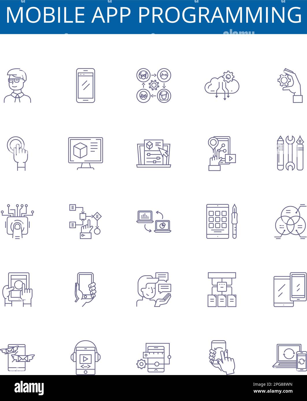 Mobile App Programming Line Icons Signs Set Design Collection Of Programming Mobile Apps