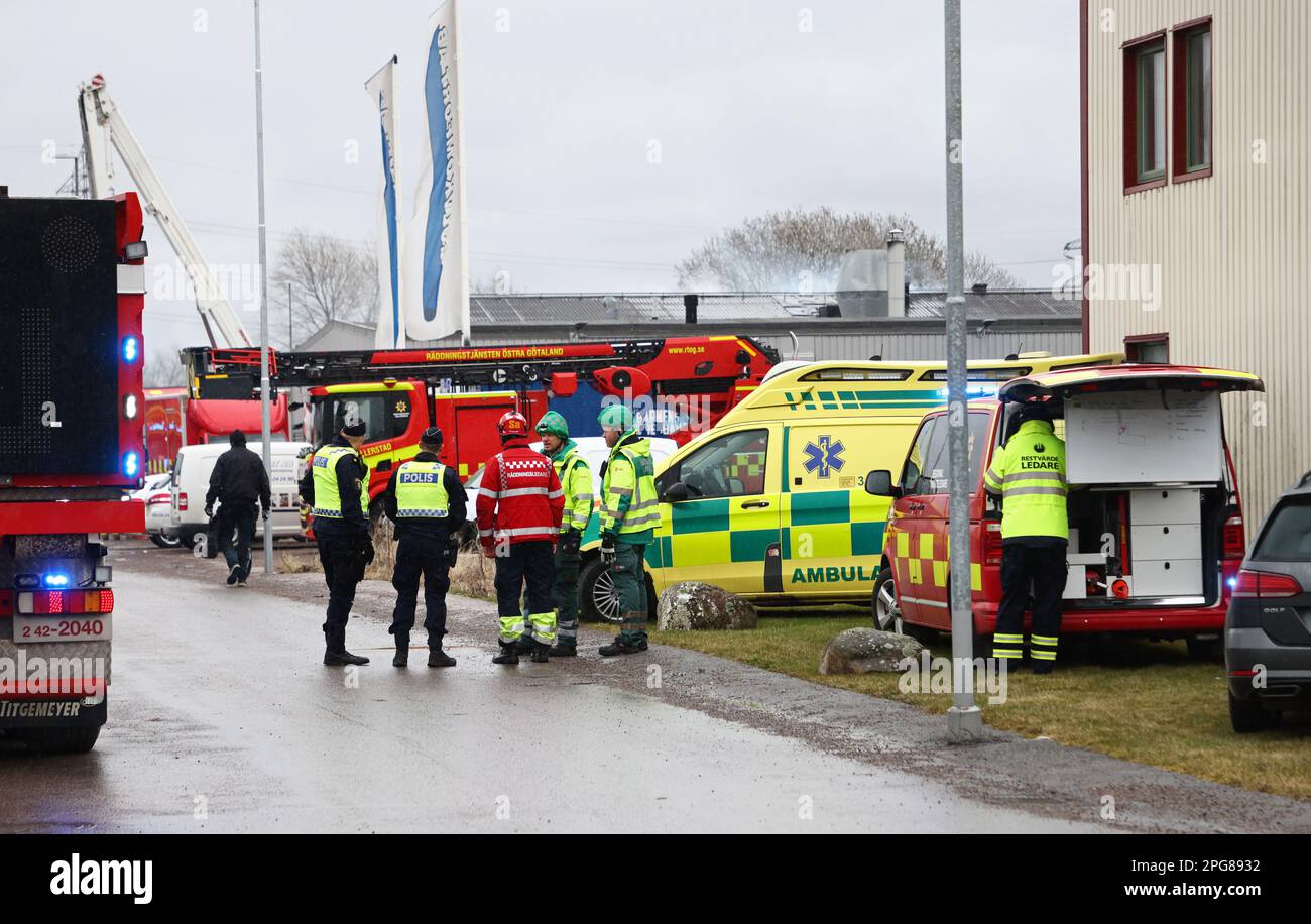 Fire in a workshop in Linköping, Sweden, on Monday. Emergency services ...