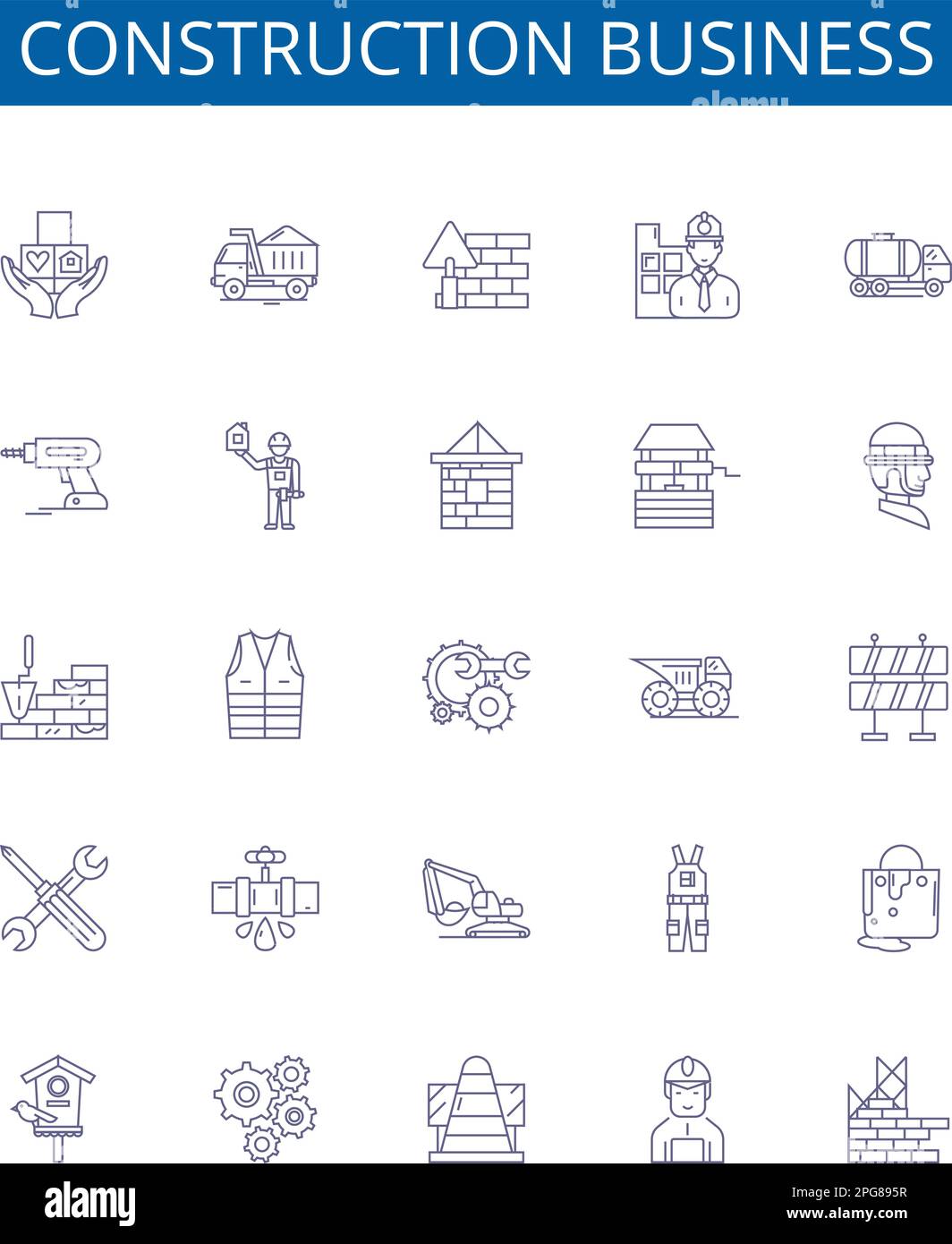 Construction business line icons signs set. Design collection of ...