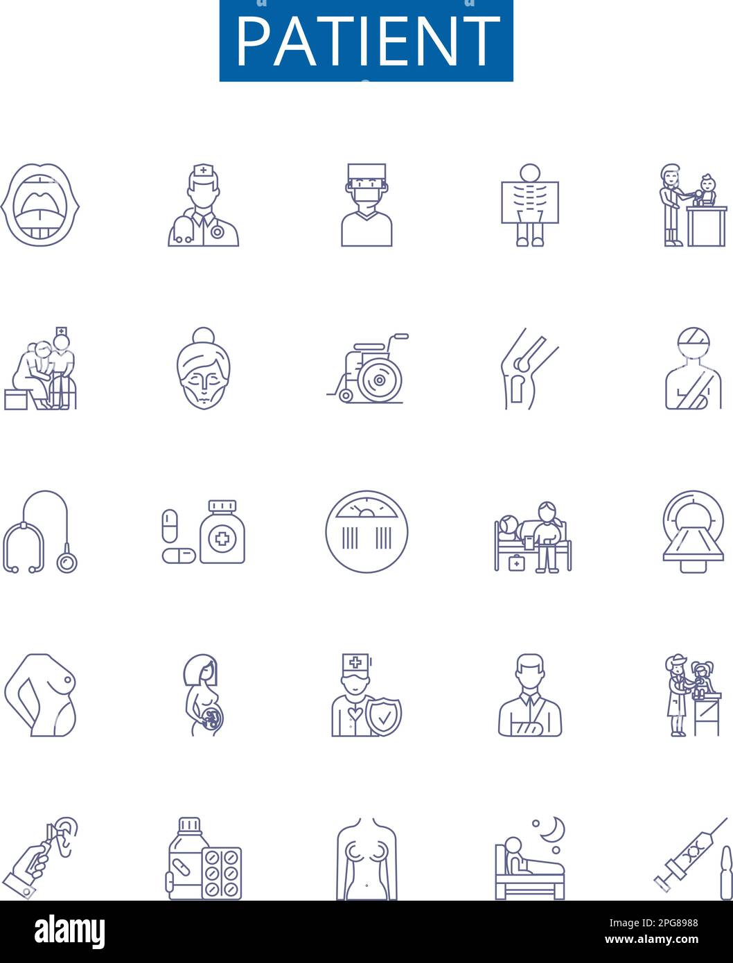 Patient line icons signs set. Design collection of Patient, Caregiver ...
