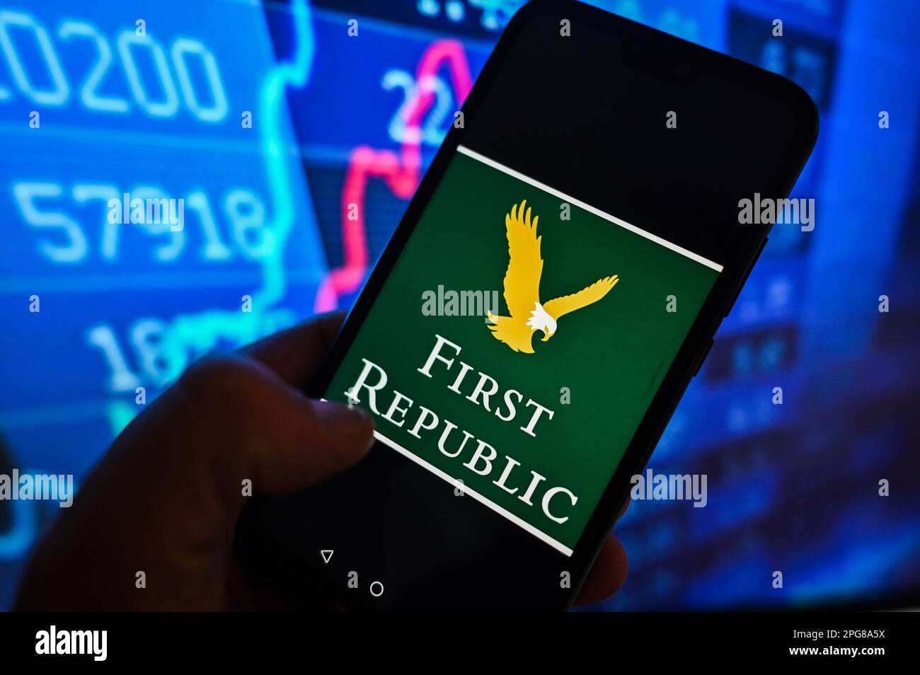 In this photo illustration, a First Republic Bank logo is displayed on ...