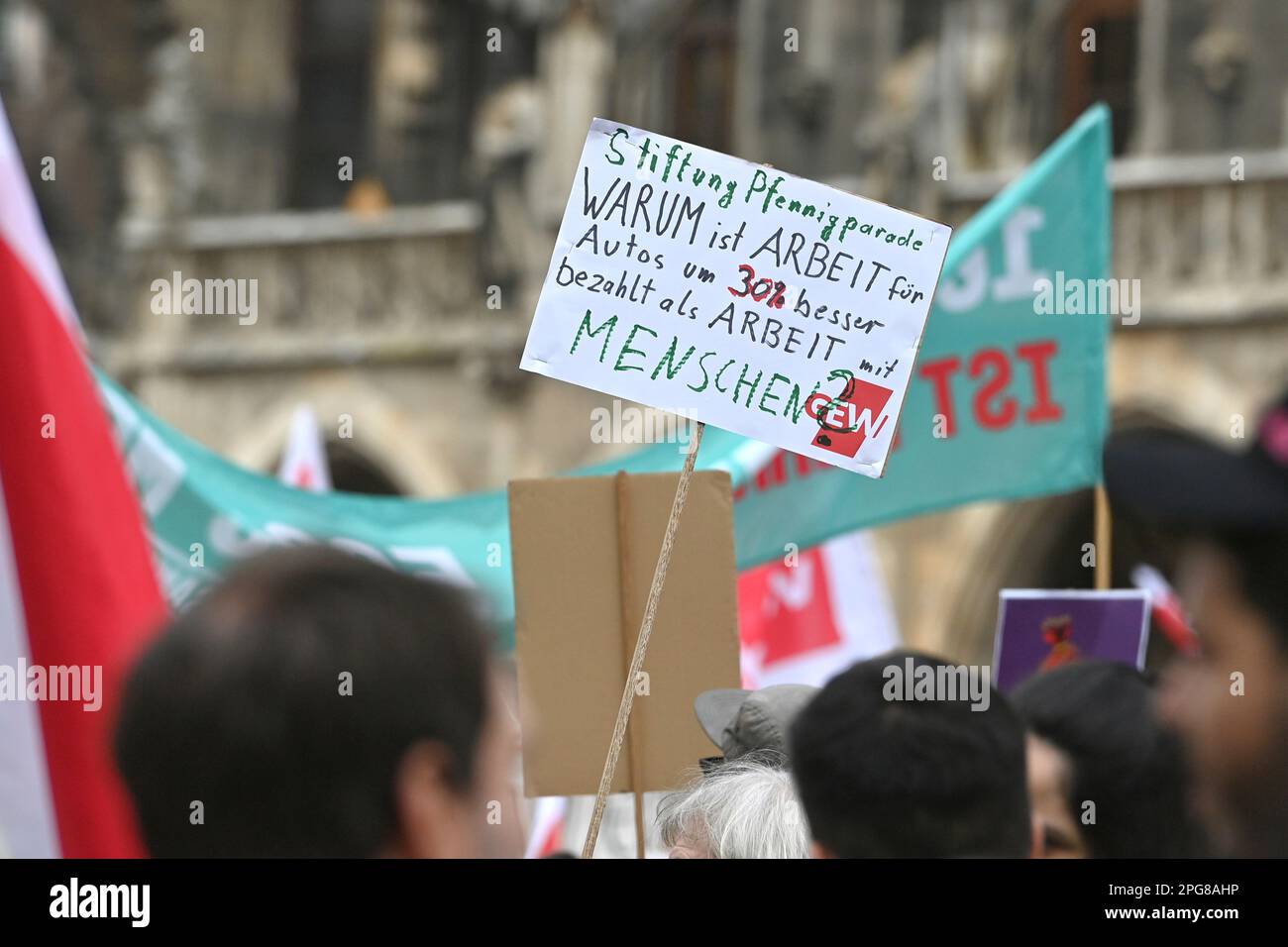 Bavaria. 21st Mar, 2023. Theme image major strike day at Marienplatz in ...
