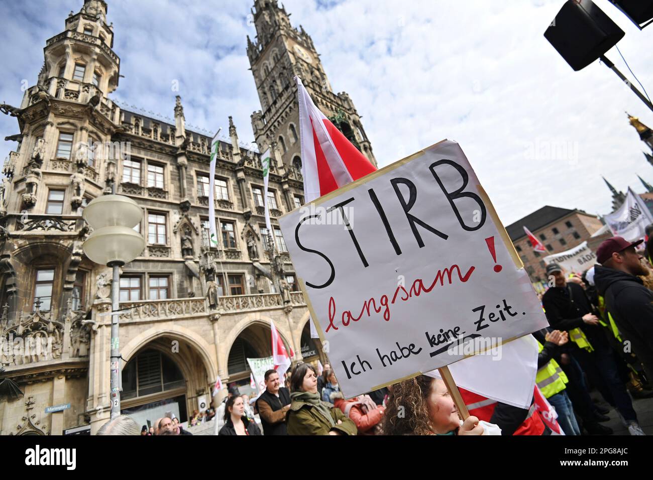 Bavaria. 21st Mar, 2023. Theme image major strike day at Marienplatz in ...