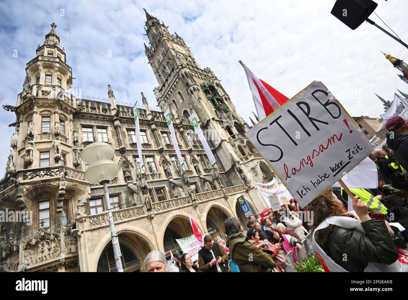 Bavaria. 21st Mar, 2023. Theme image major strike day at Marienplatz in ...