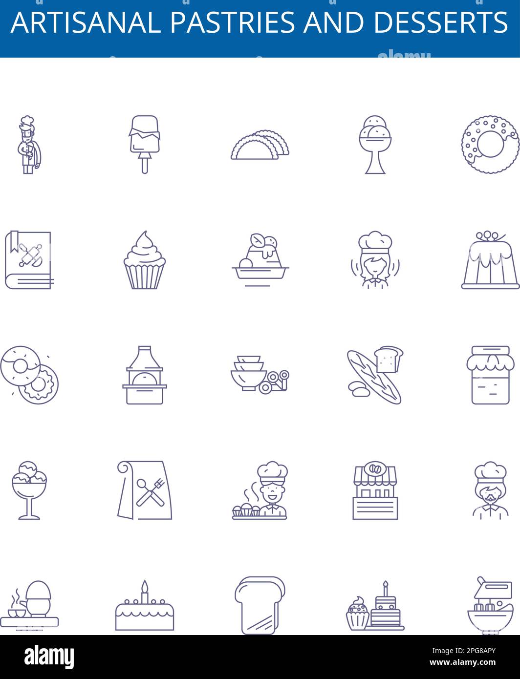 Artisanal pastries and desserts line icons signs set. Design collection of Confections, Pastries ...