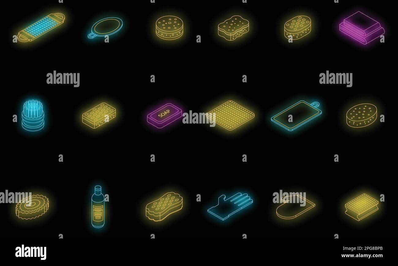 Washcloth icons set. Isometric set of washcloth vector icons neon color on black Stock Vector ...