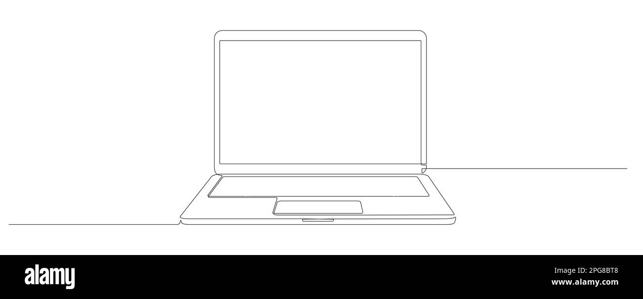 Laptop continuous line drawing. Open computer linear gadget. Vector illustration isolated on ...
