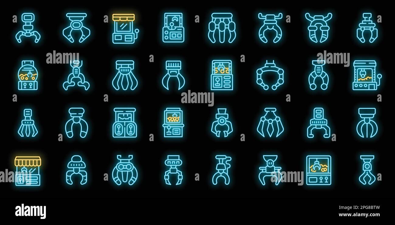 Grabber icons set outline vector. Claw crane. Game reacher neon color ...