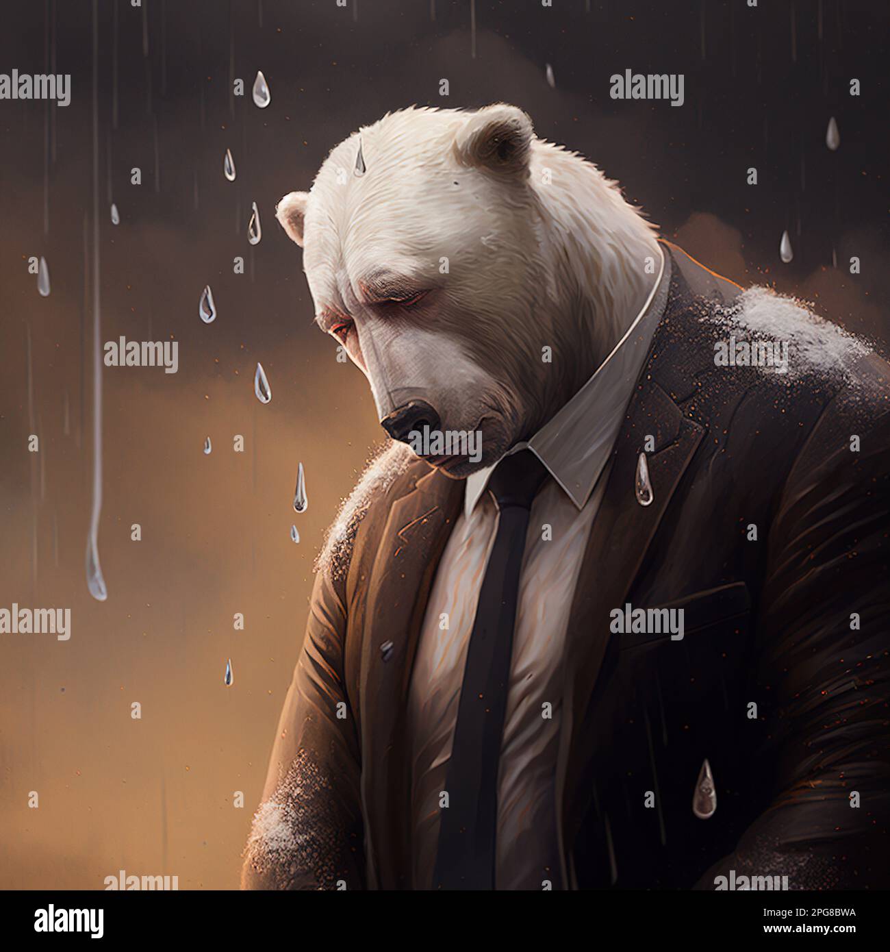 Bear in Suit Crying in the Rain Stock Photo - Alamy