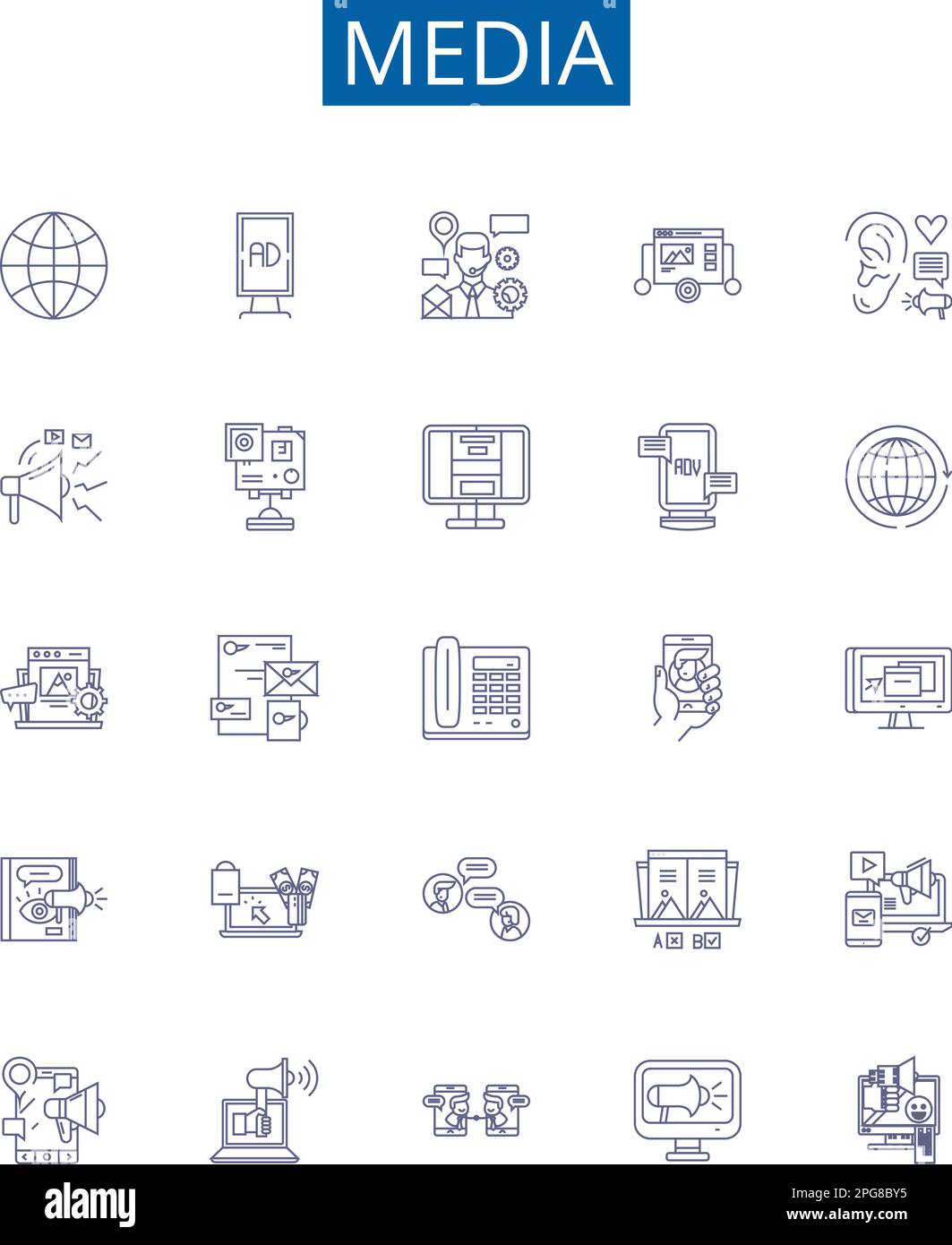 Media line icons signs set. Design collection of Media, Journalism, Broadcasting, Print ...