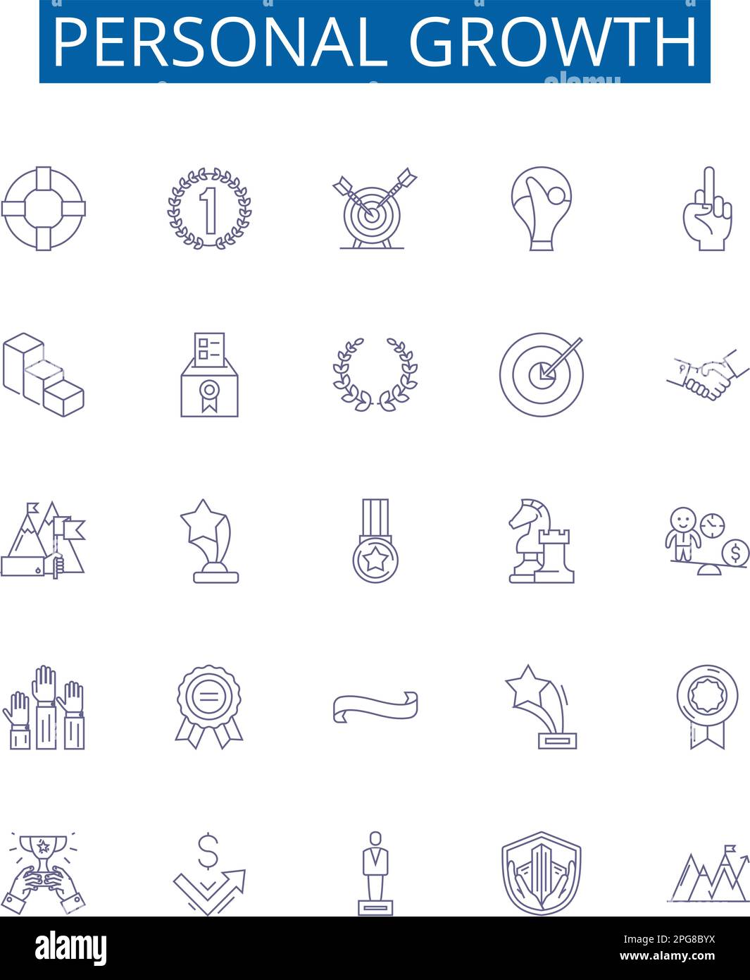 Personal growth line icons signs set. Design collection of Self ... Personal growth line icons signs set. Design collection of Self ...