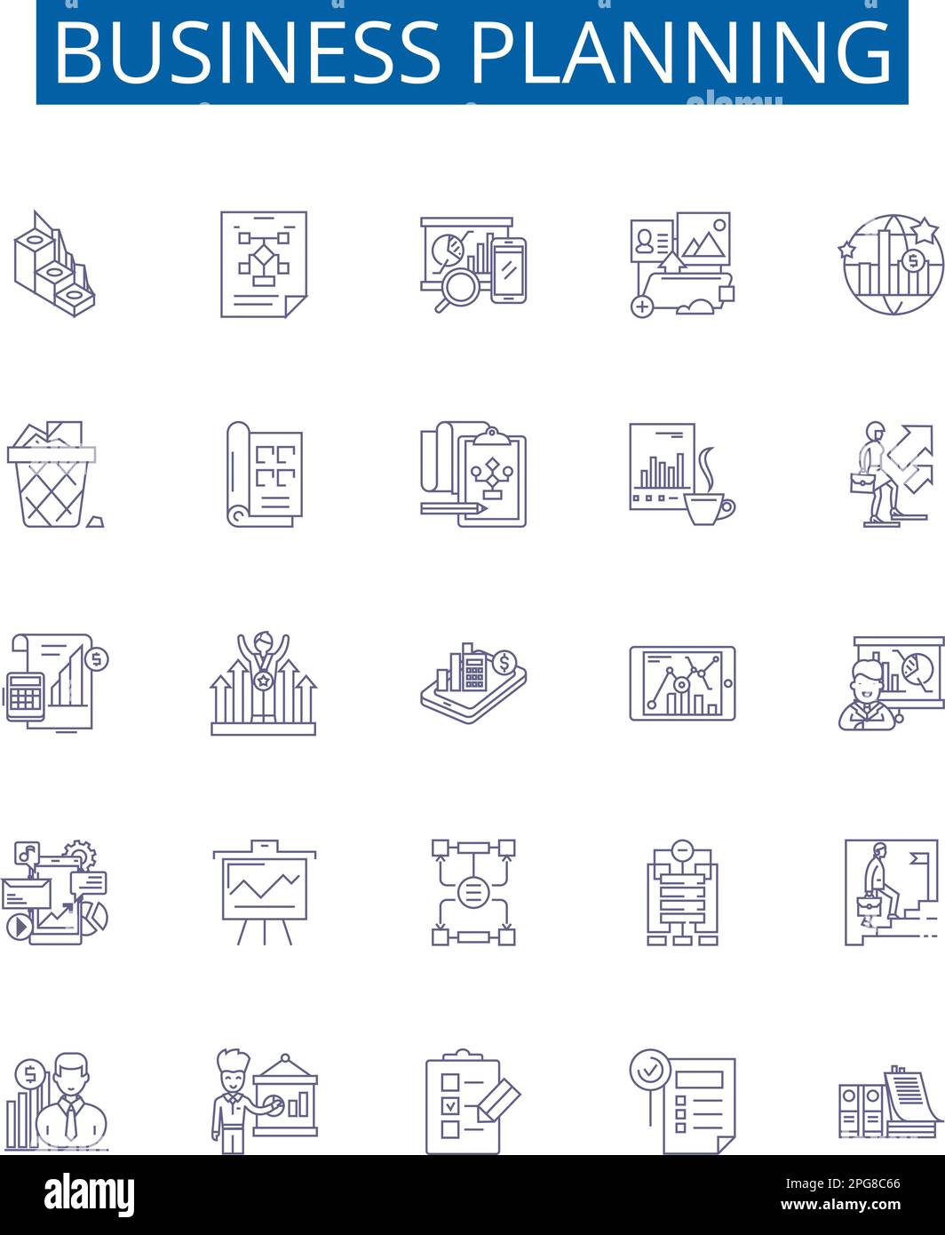 Business planning line icons signs set. Design collection of Planning ...