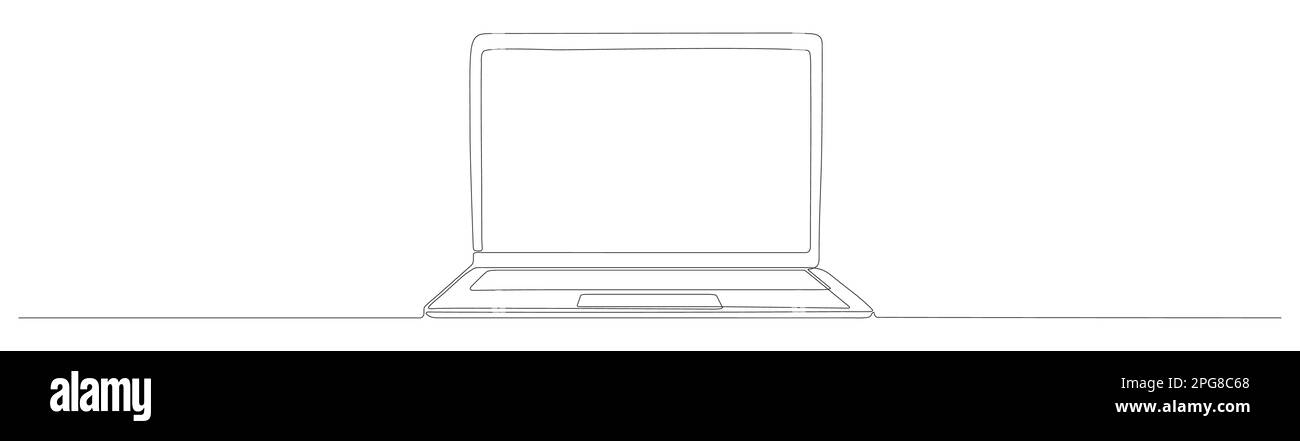 Laptop continuous line drawing. Open computer linear gadget. Vector illustration isolated on ...