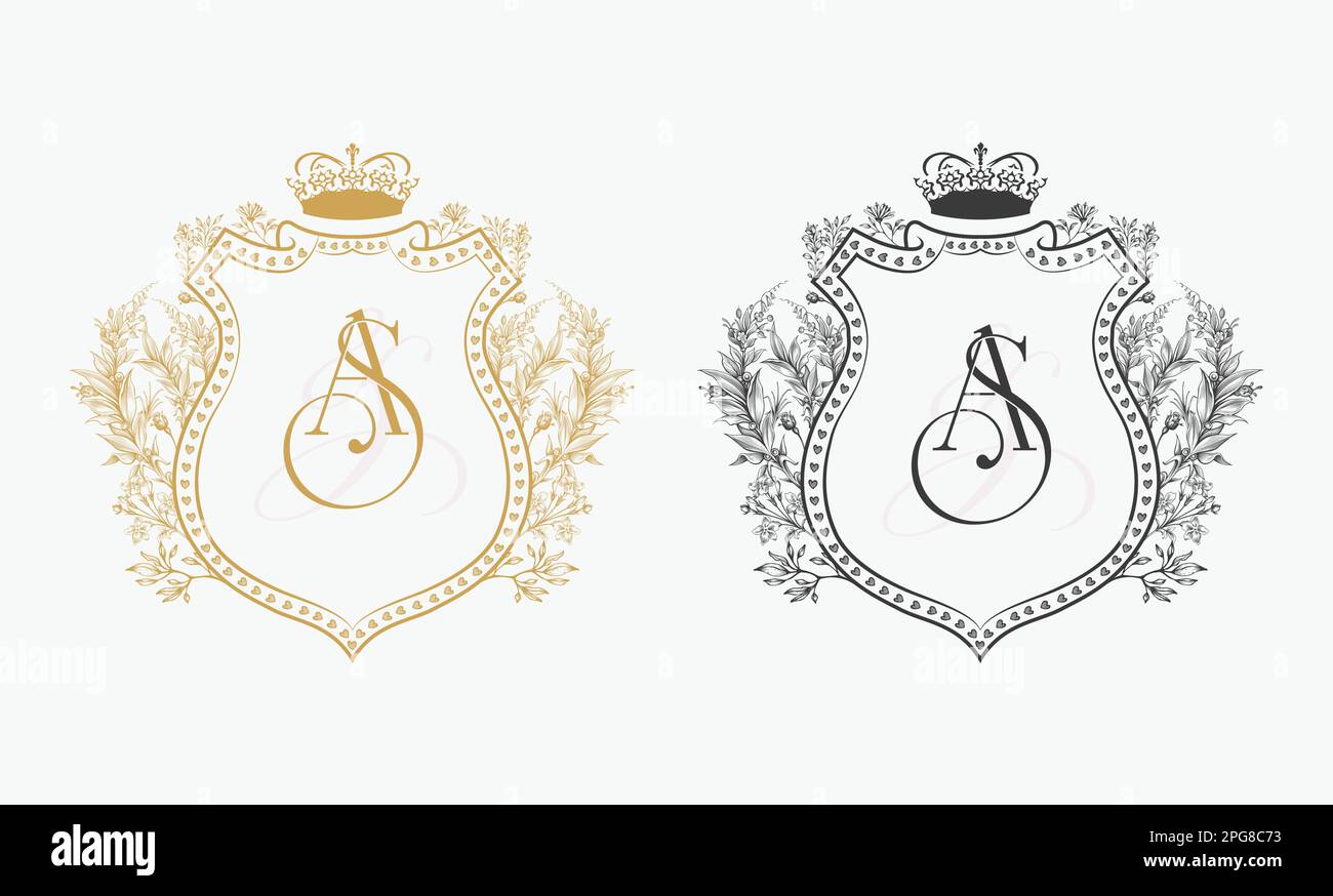 Crown Wedding Crest Monogram. Elegant Royal Emblem Logo for Wedding ...