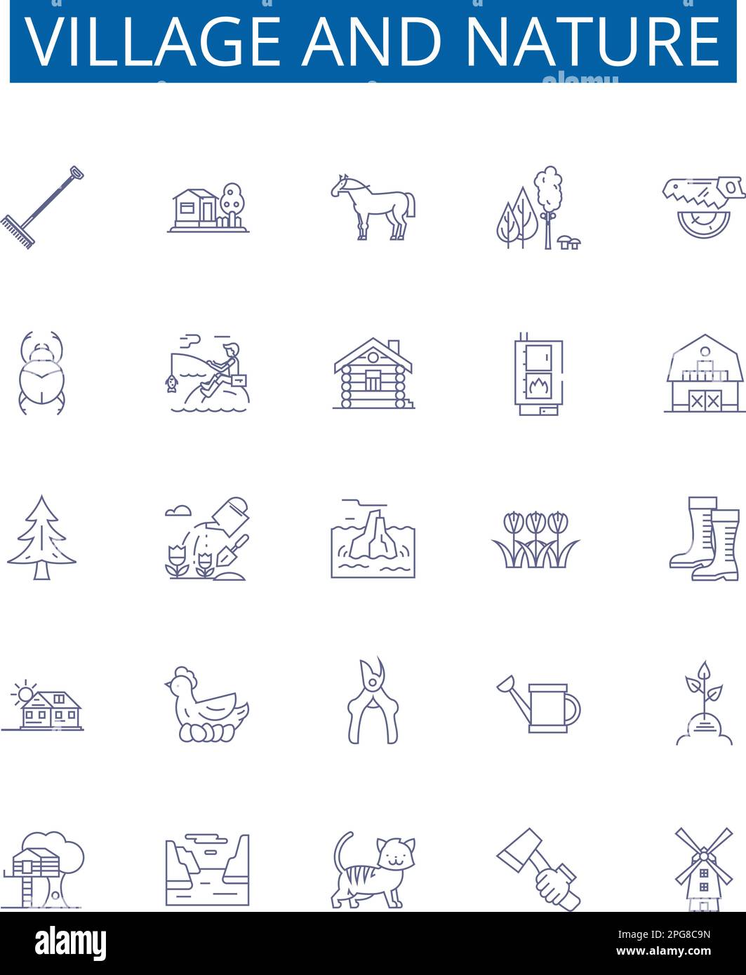 Village and nature line icons signs set. Design collection of Village ...