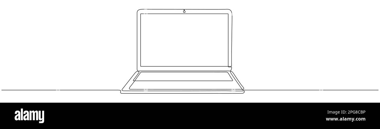 Laptop continuous line drawing. Open computer linear gadget. Vector illustration isolated on ...