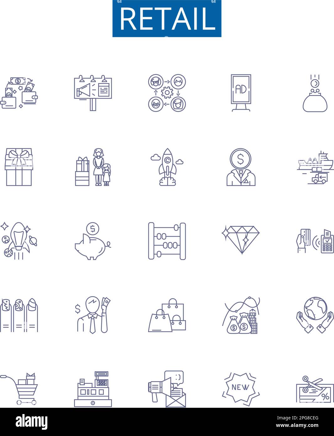 Retail line icons signs set. Design collection of Shopping ...