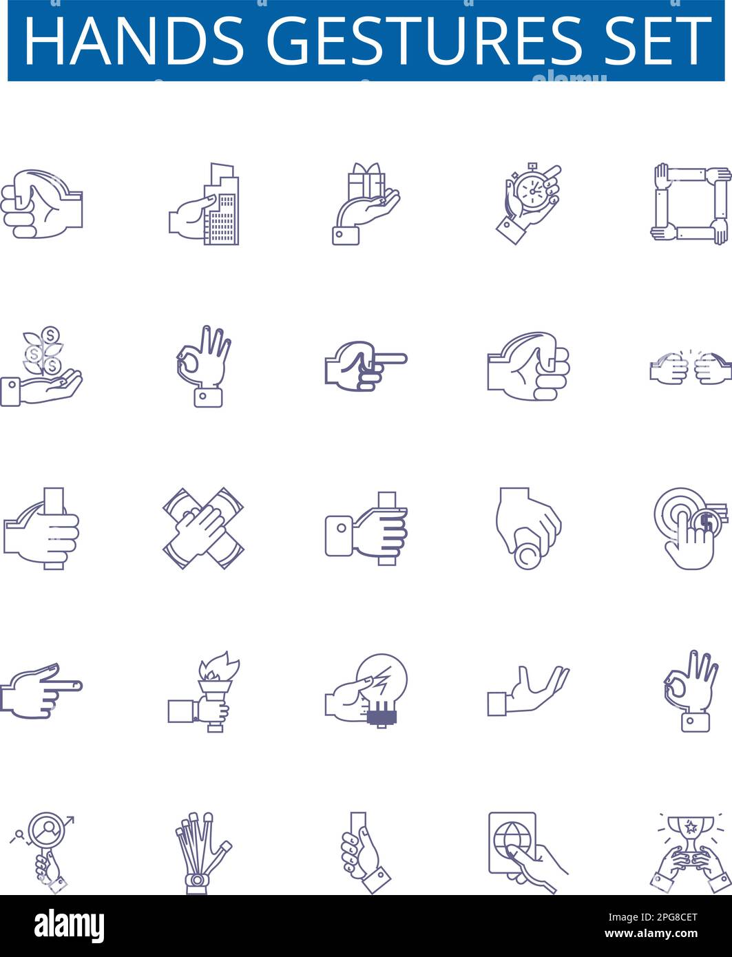 Hands gestures set line icons signs set. Design collection of Gesticulate, Waving, Pointing ...