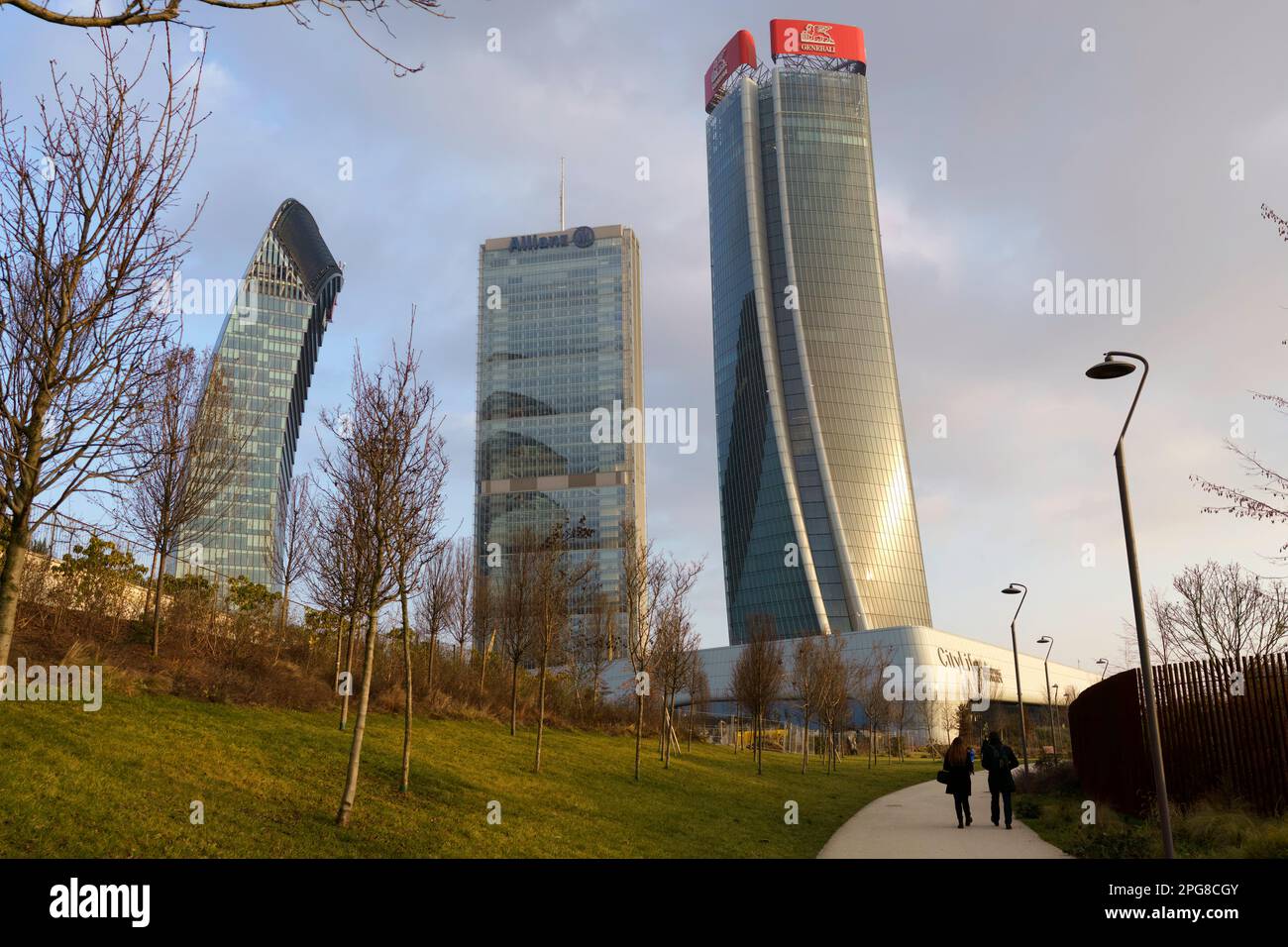 Citylife, modern park in Milan, Lombardy, Italy, with the Three Towers Stock Photo - Alamy