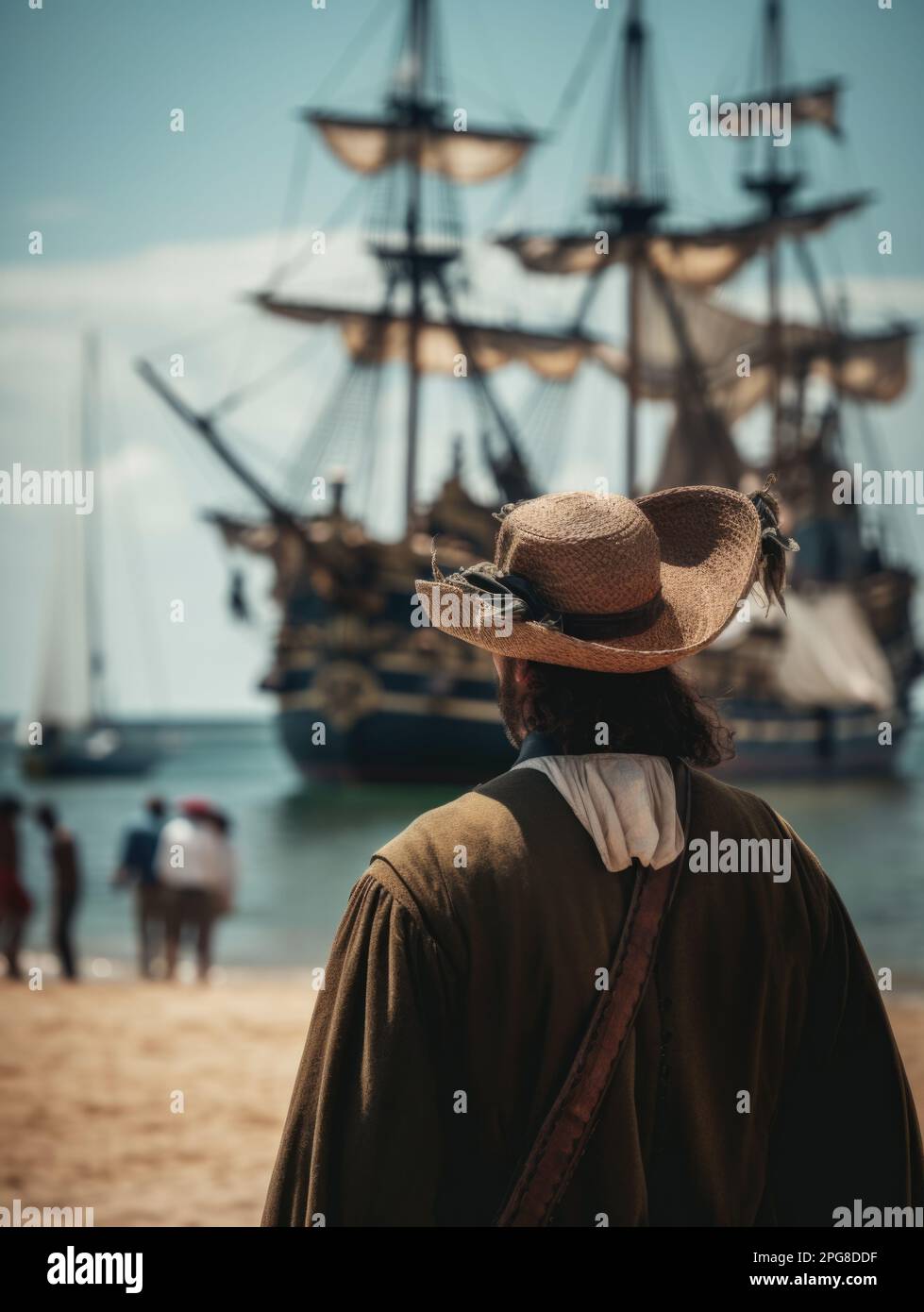 Columbus day, A colonizer navigating on a galleon during the conquest ... Columbus day, A colonizer navigating on a galleon during the conquest ...