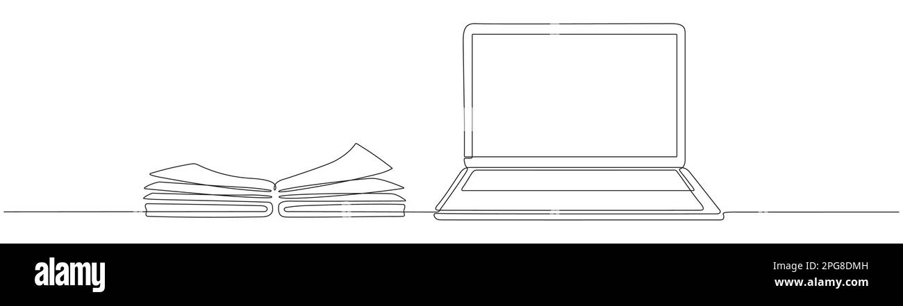 Continuous line drawing of laptop with book Stock Vector Image & Art ...