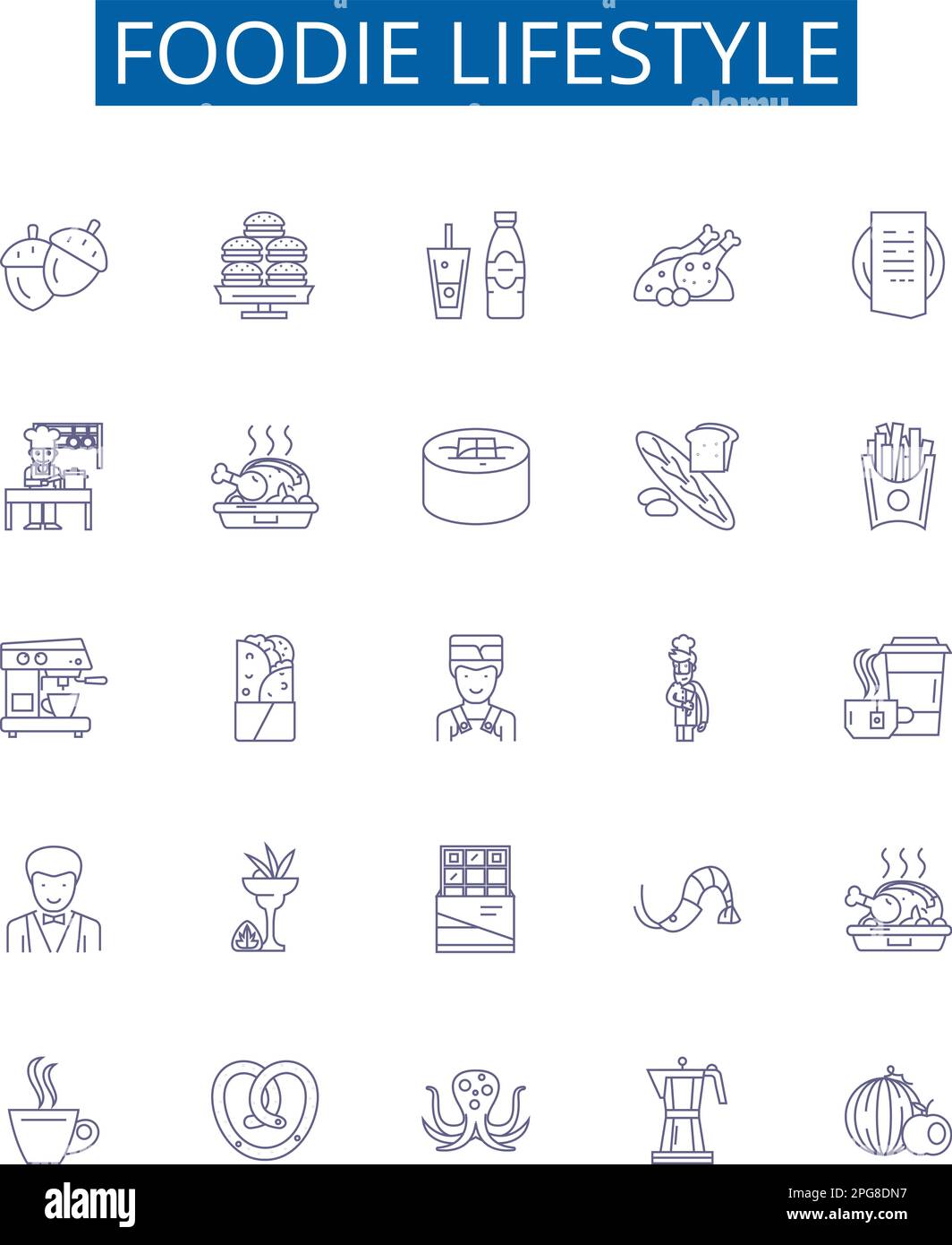 Foodie Lifestyle Line Icons Signs Set Design Collection Of Gourmet Cuisine Binging Dieting