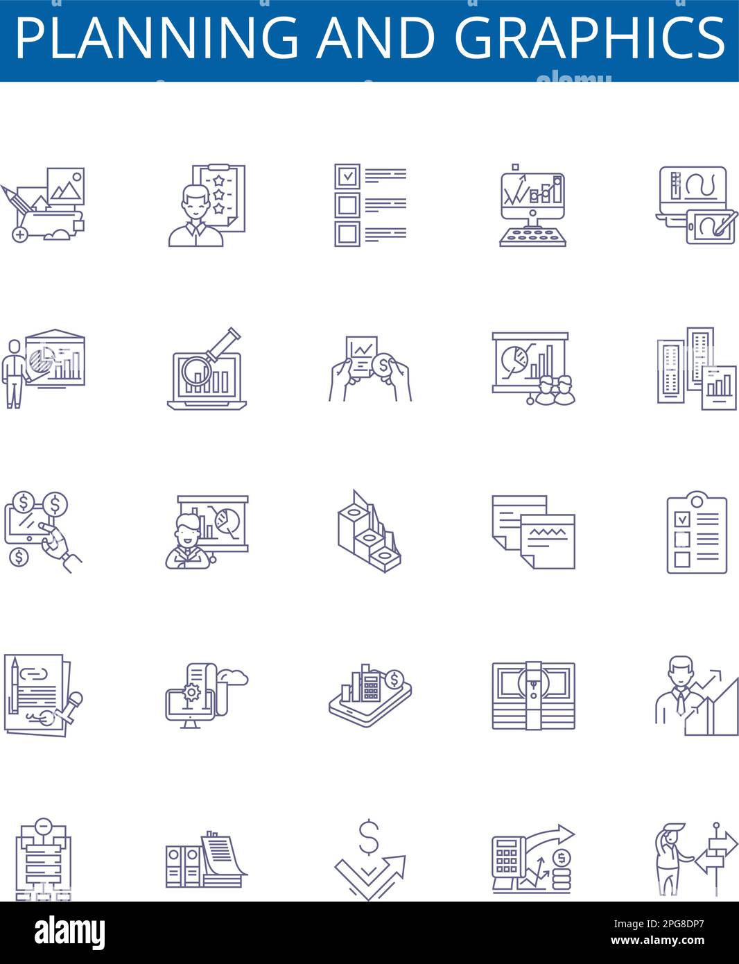 Planning and graphics line icons signs set. Design collection of ... Planning and graphics line icons signs set. Design collection of ...