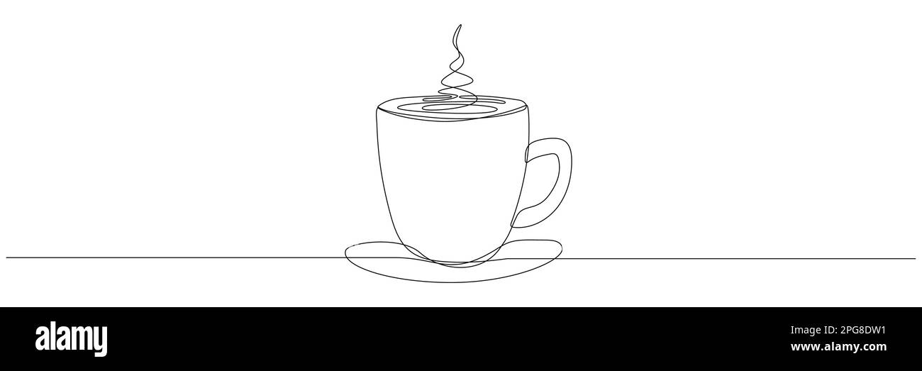 Cup continuous line art. Coffee or tea cup one line drawing. Hot drink ...