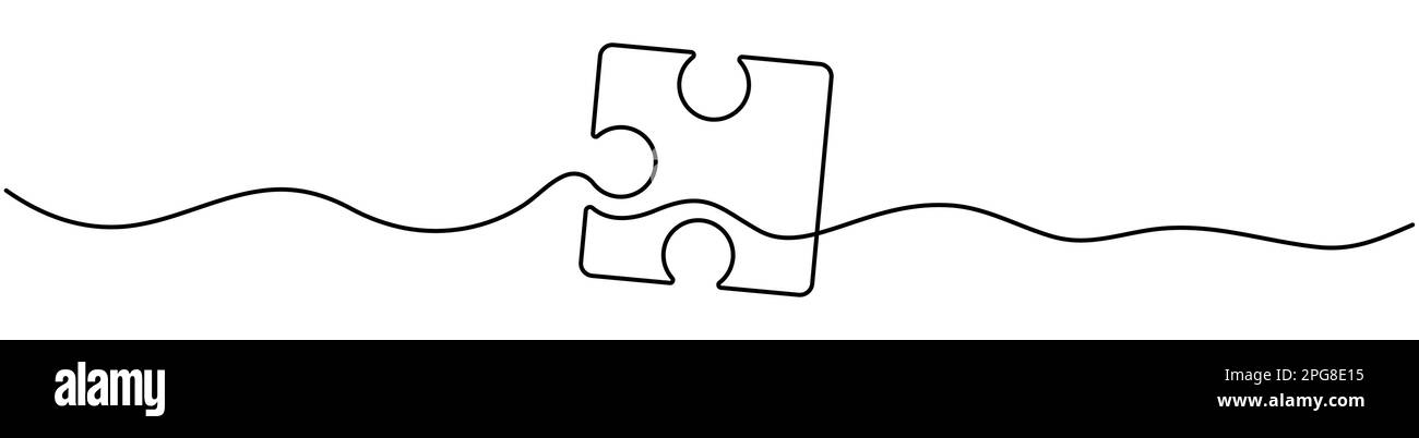 Puzzles line art. Jigsaw pieces continuous one line drawing. Vector ...