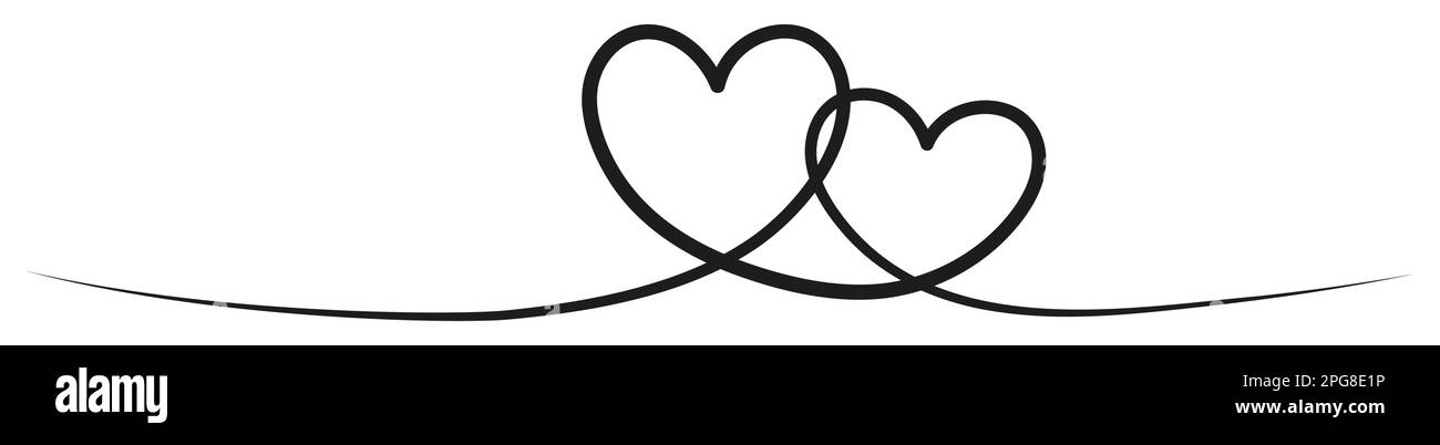 Two hearts continuous one line art. Double heart wavy sketch line ...