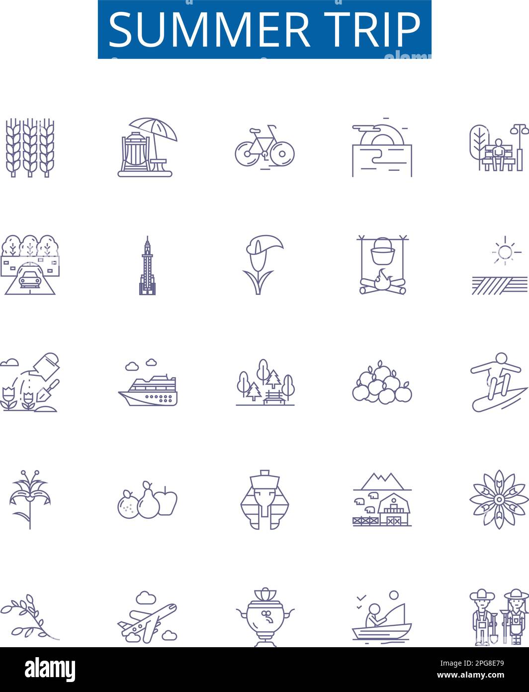 Summer trip line icons signs set. Design collection of Vacation ...
