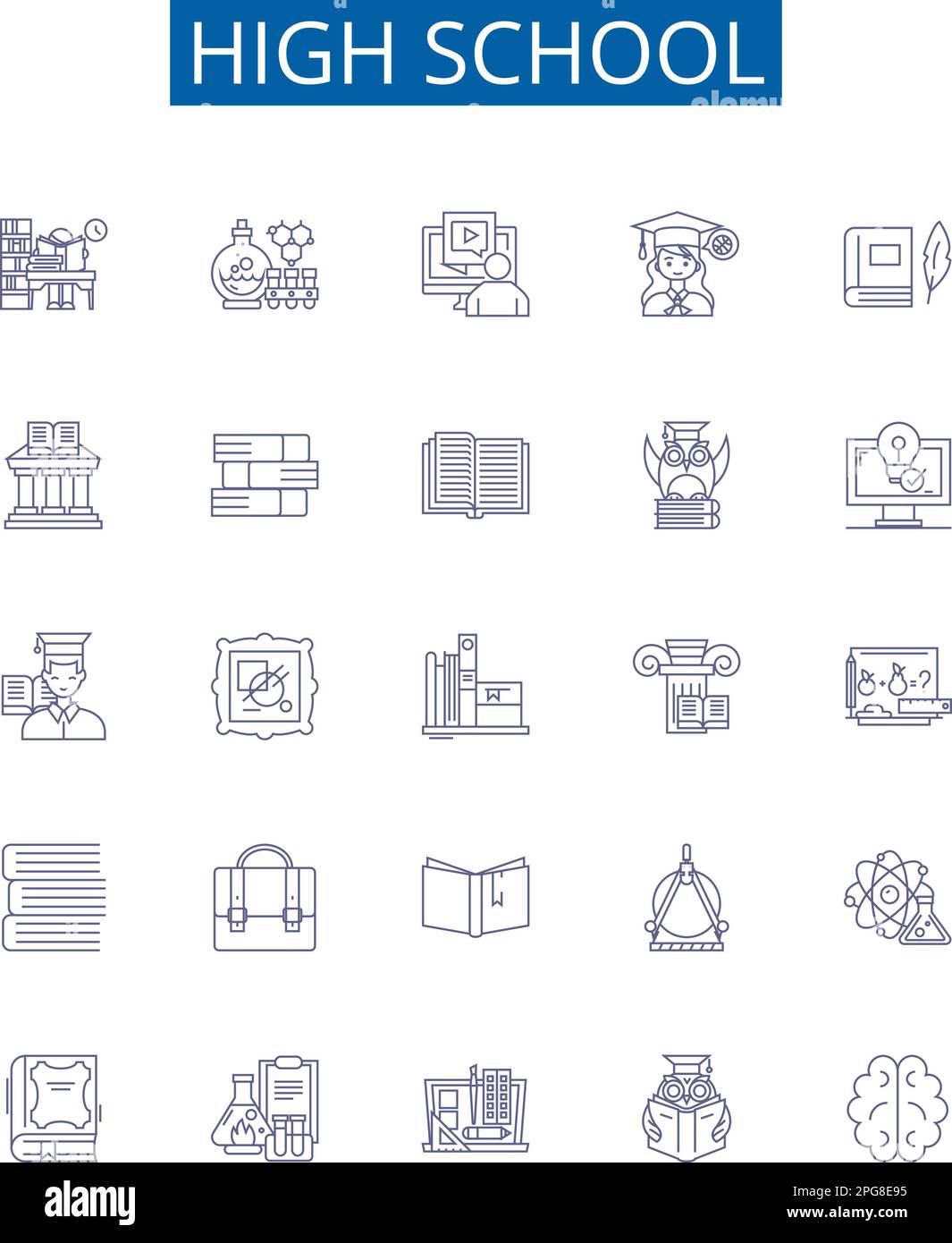High school line icons signs set. Design collection of Education, Academy, School, Learning ...