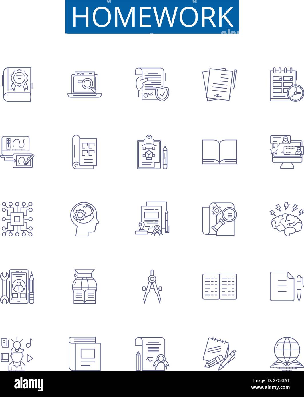 Homework line icons signs set. Design collection of Studies, Assignments, Exercises, Tasks ...