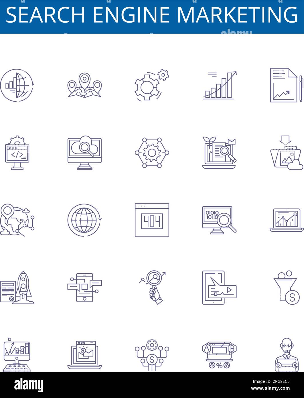 Search engine marketing line icons signs set. Design collection of SEM ...