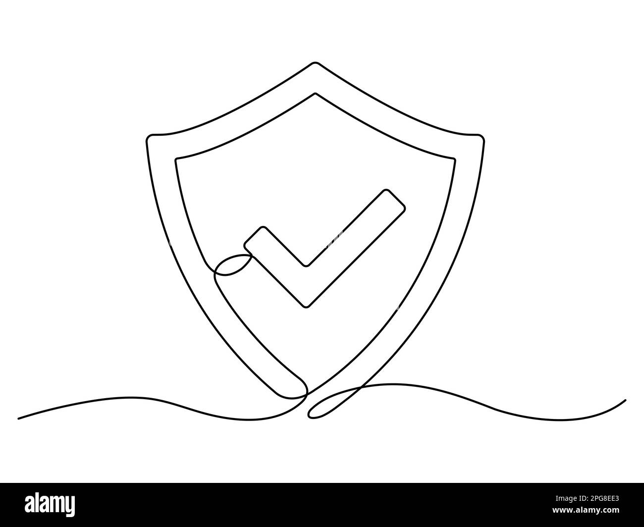 Shield with checkmark continuous line art. Protect linear symbol. Guard ...