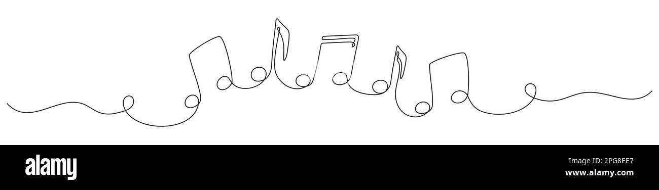 Music notes continuous one line drawing. Vector isolated on white Stock ...