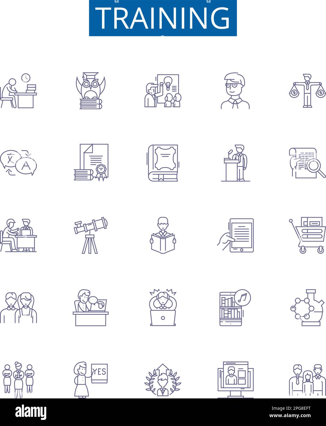 Training line icons signs set. Design collection of Education, Coaching, Tuition, Learning ...