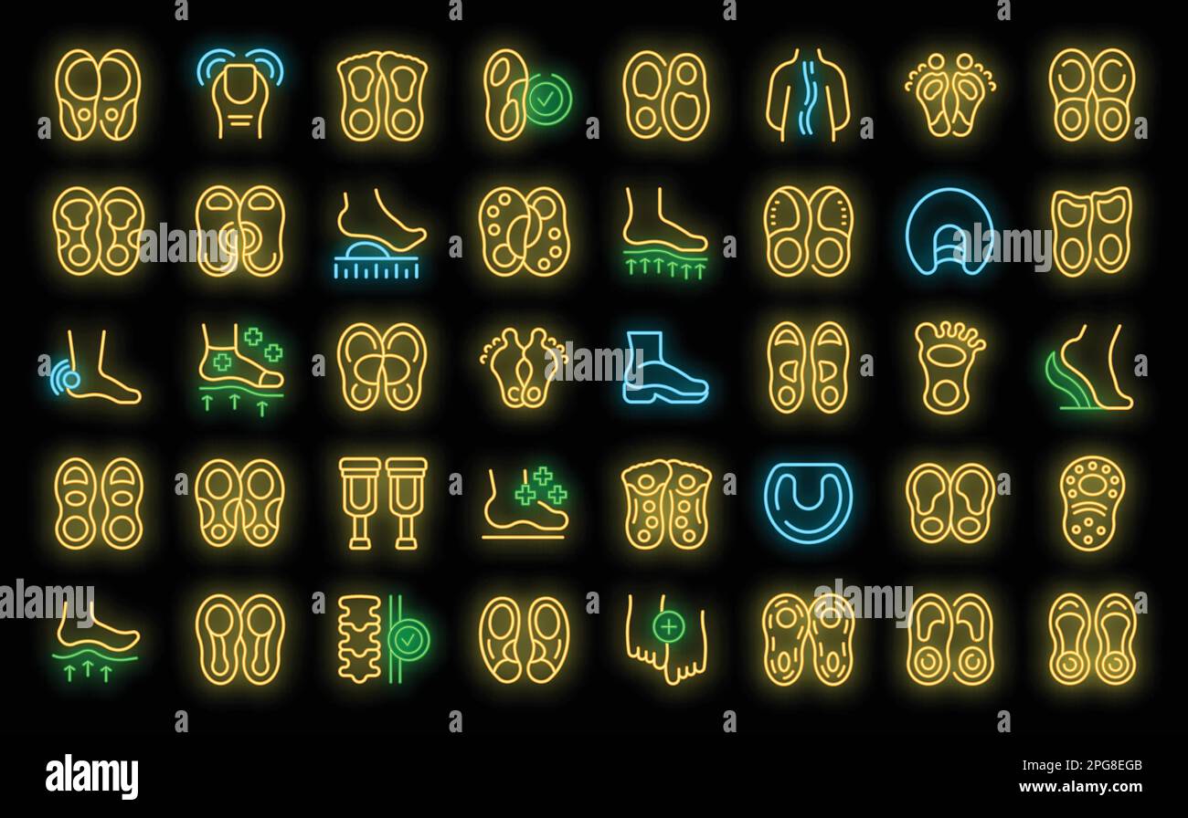 Orthopedic insoles icons set outline vector. Food adhesive. Insole shoe ...