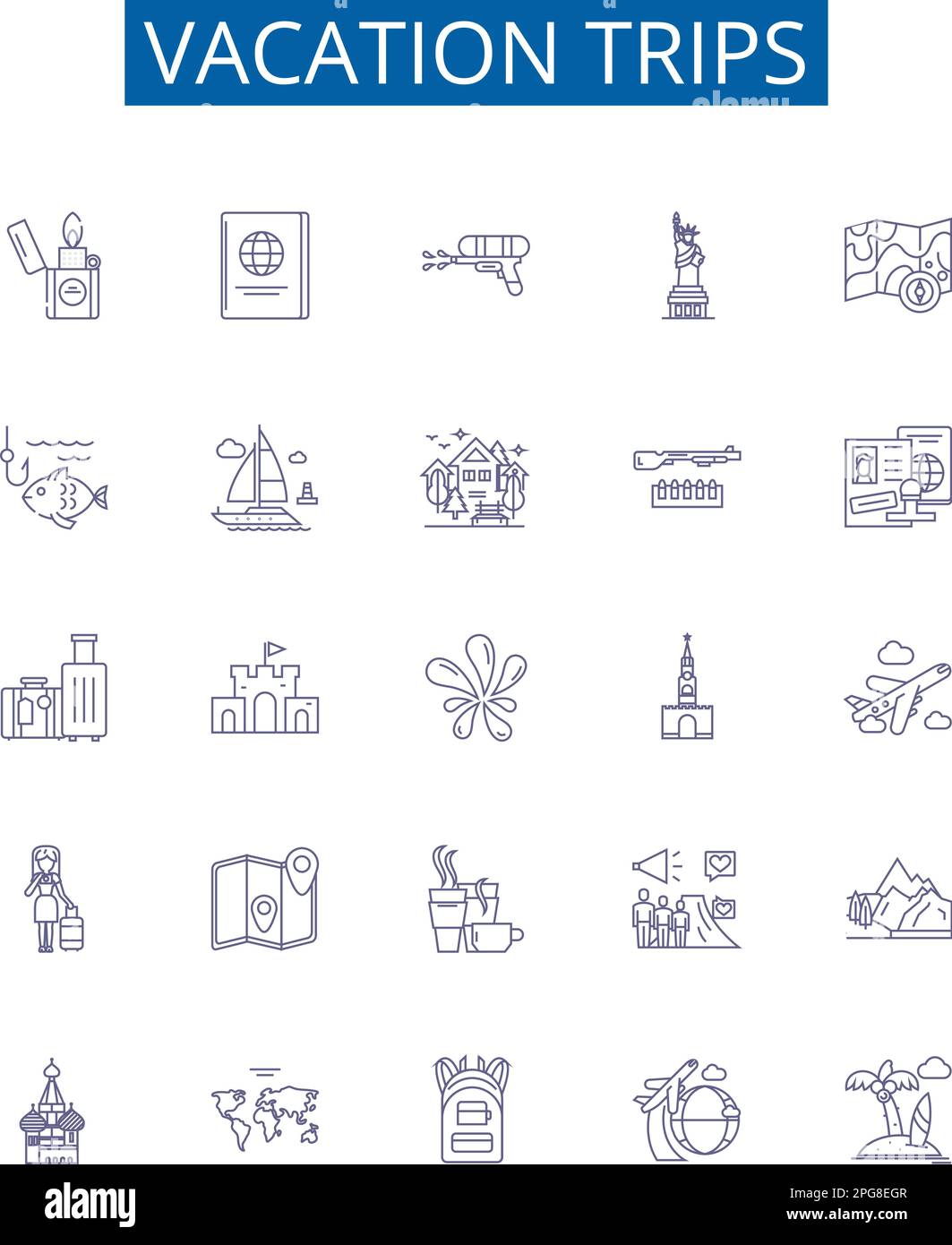 Vacation trips line icons signs set. Design collection of Holiday ...