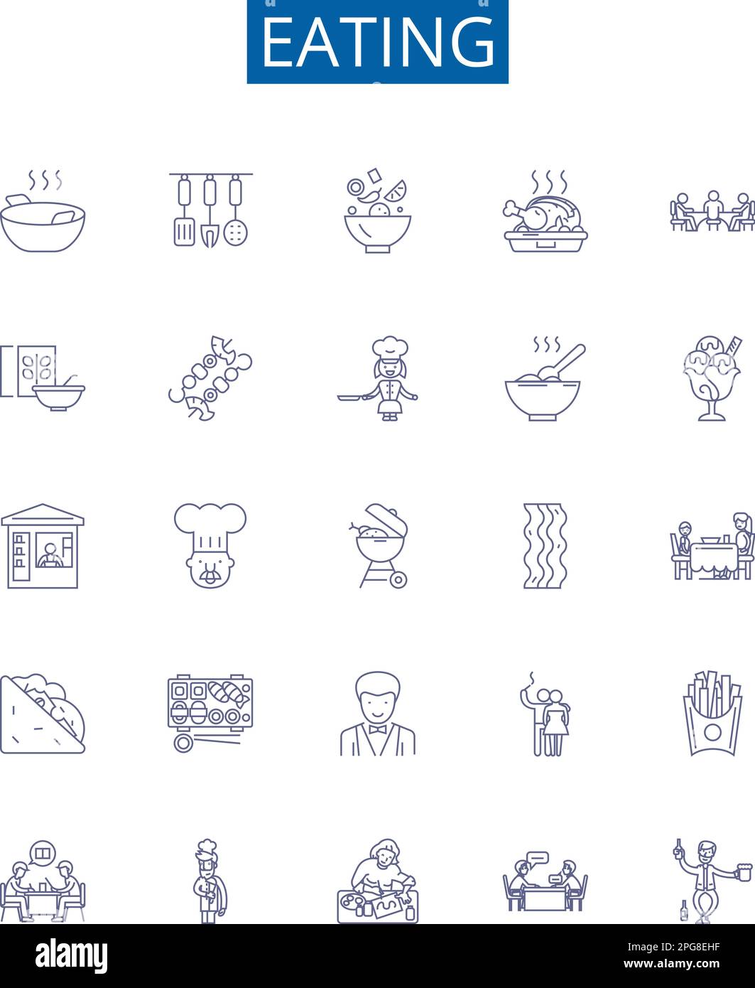 Eating line icons signs set. Design collection of Munching, Scoffing ...