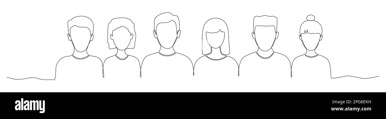 Continuous line drawing group of people. Men and women in line art ...